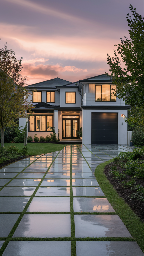 24 Modern Driveway Ideas | Concrete, Stones, Lights & Landscaping for ...